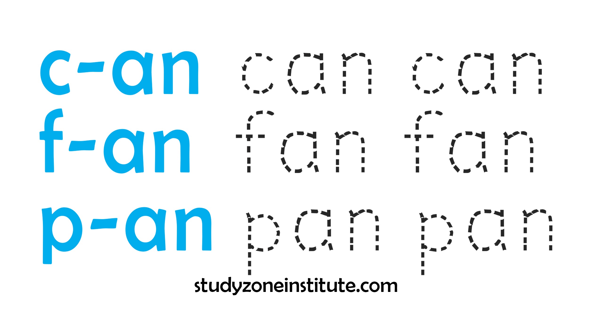 Words -an: Download 6 free worksheets to trace - Study Zone Institute