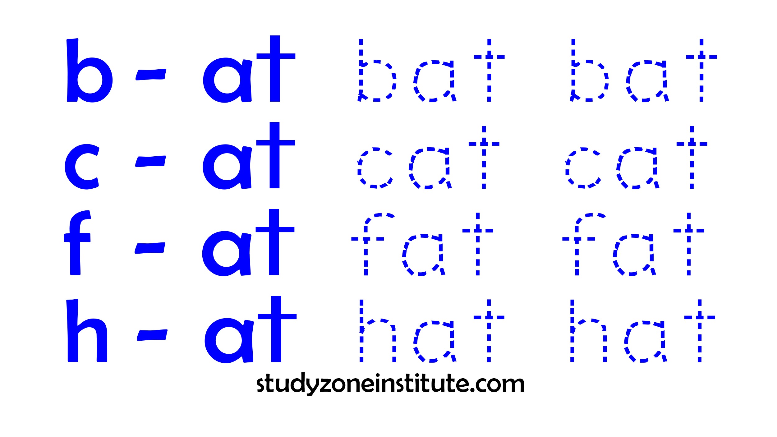 Words -at: Download 8 free worksheets to trace - Study Zone Institute