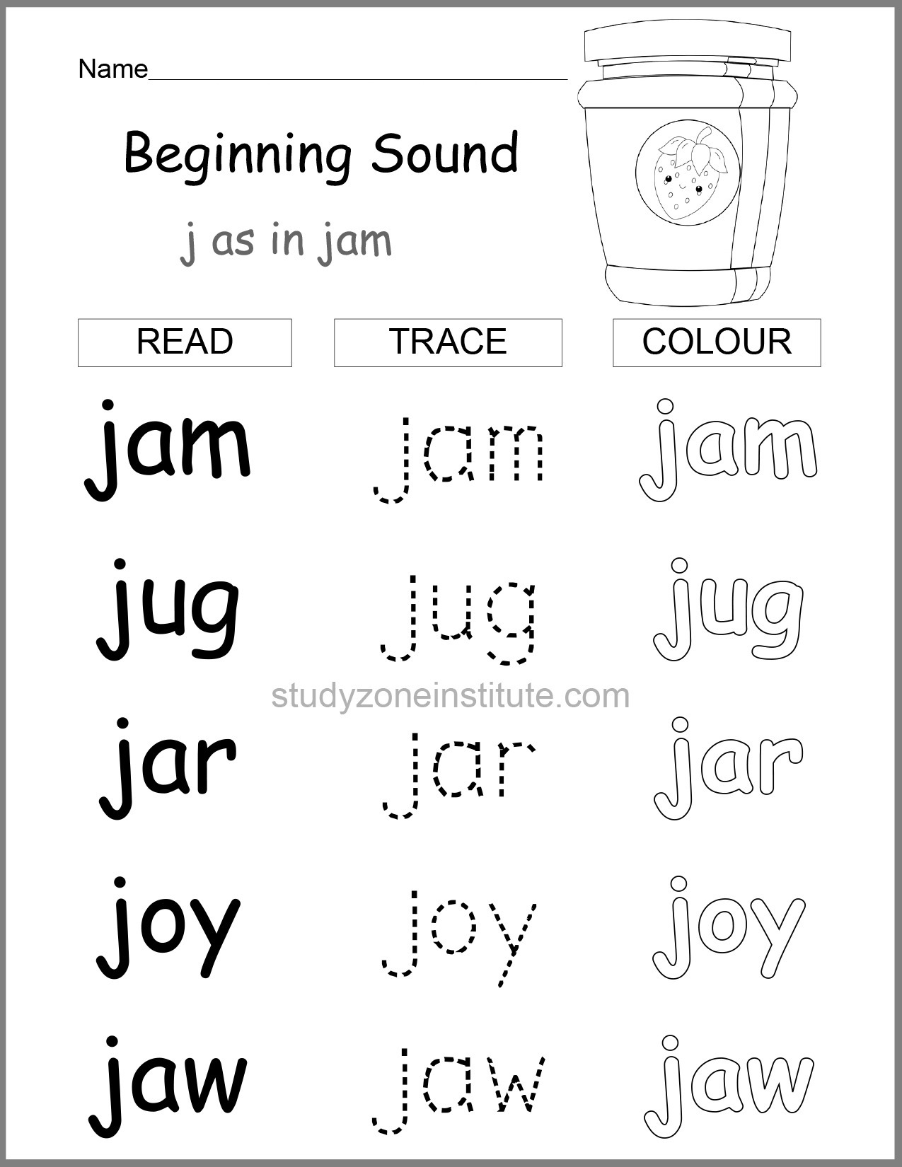 Beginning sound j worksheet - Study Zone Institute