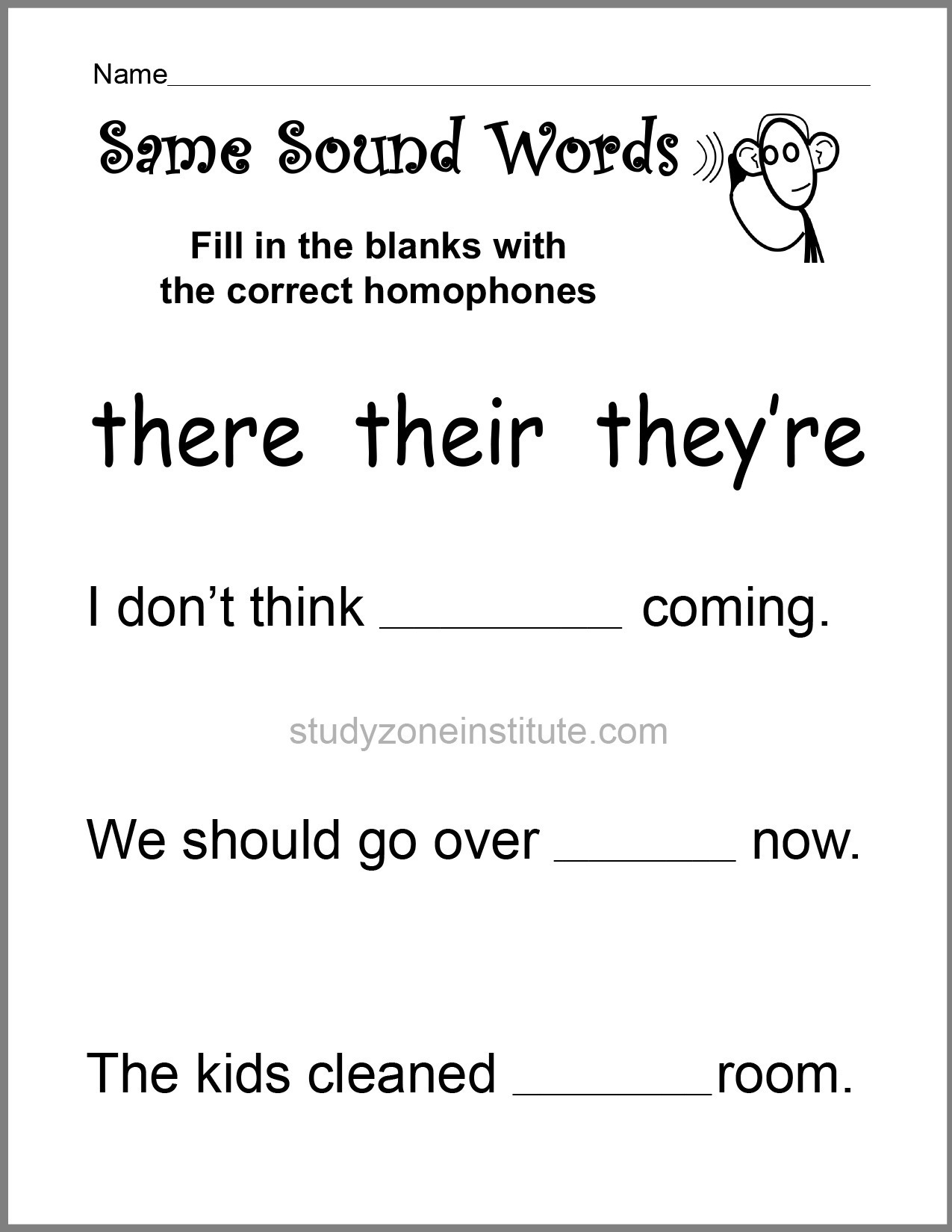 There Their Theyre Worksheet Fill Blanks Study Zone - Study Zone Institute