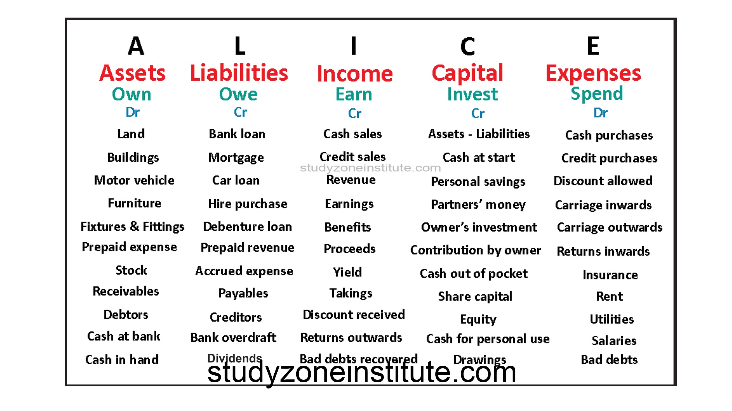 Learn ALICE accounts with FREE poster for studying - Study Zone Institute