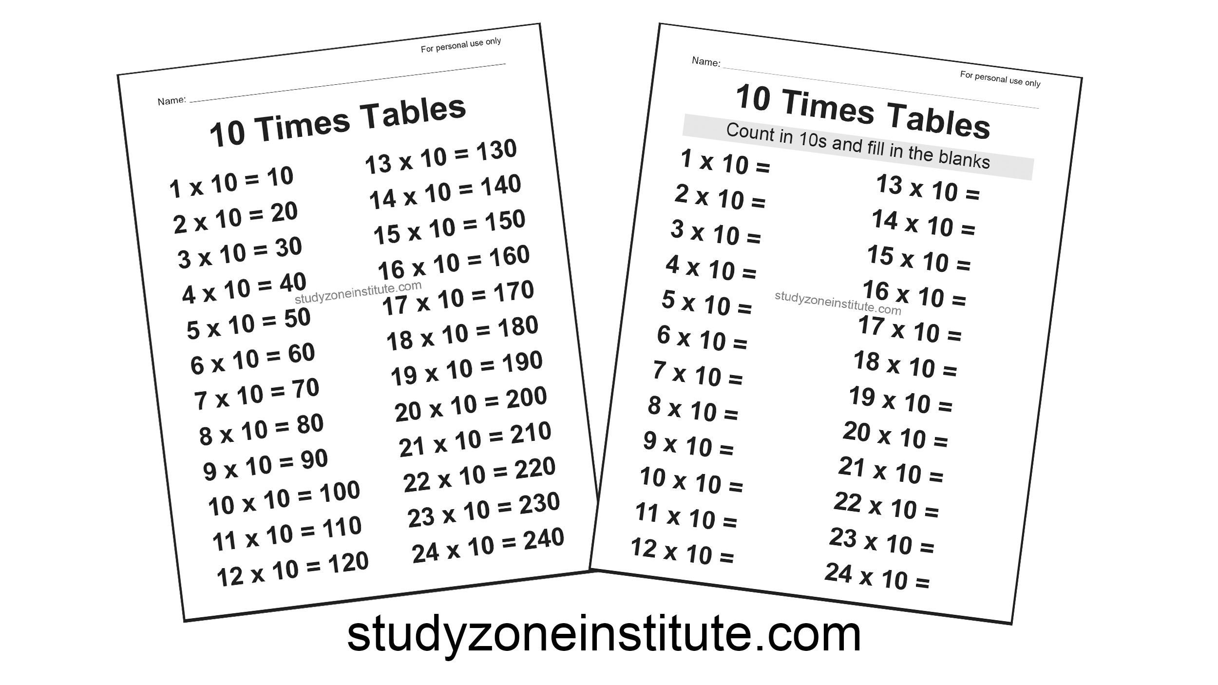 10 Times Tables Study Zone - Study Zone Institute