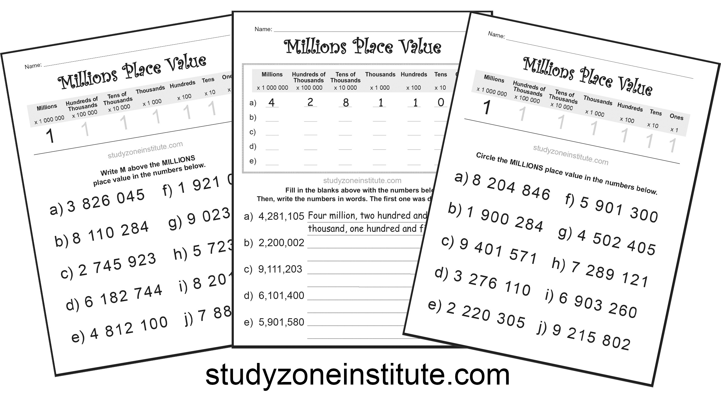 Millions place value: Download FREE worksheets on the seventh digit ...