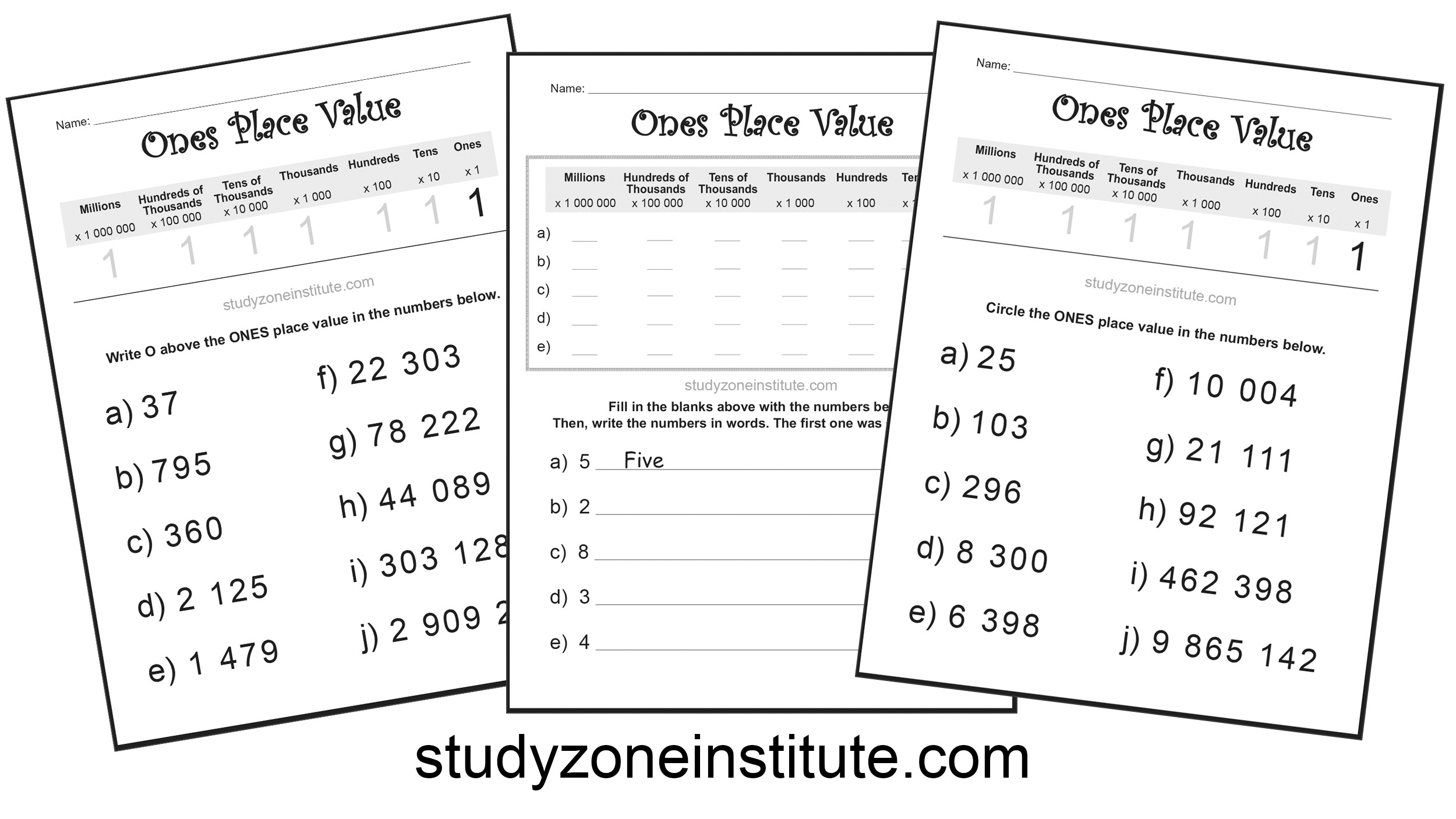 Ones place value: Download FREE worksheets on the first digit from ...