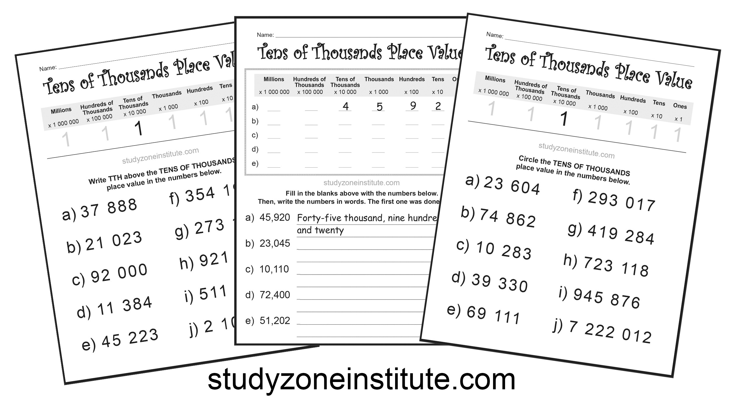 Tens of thousands place value: Download FREE worksheets on the fifth ...