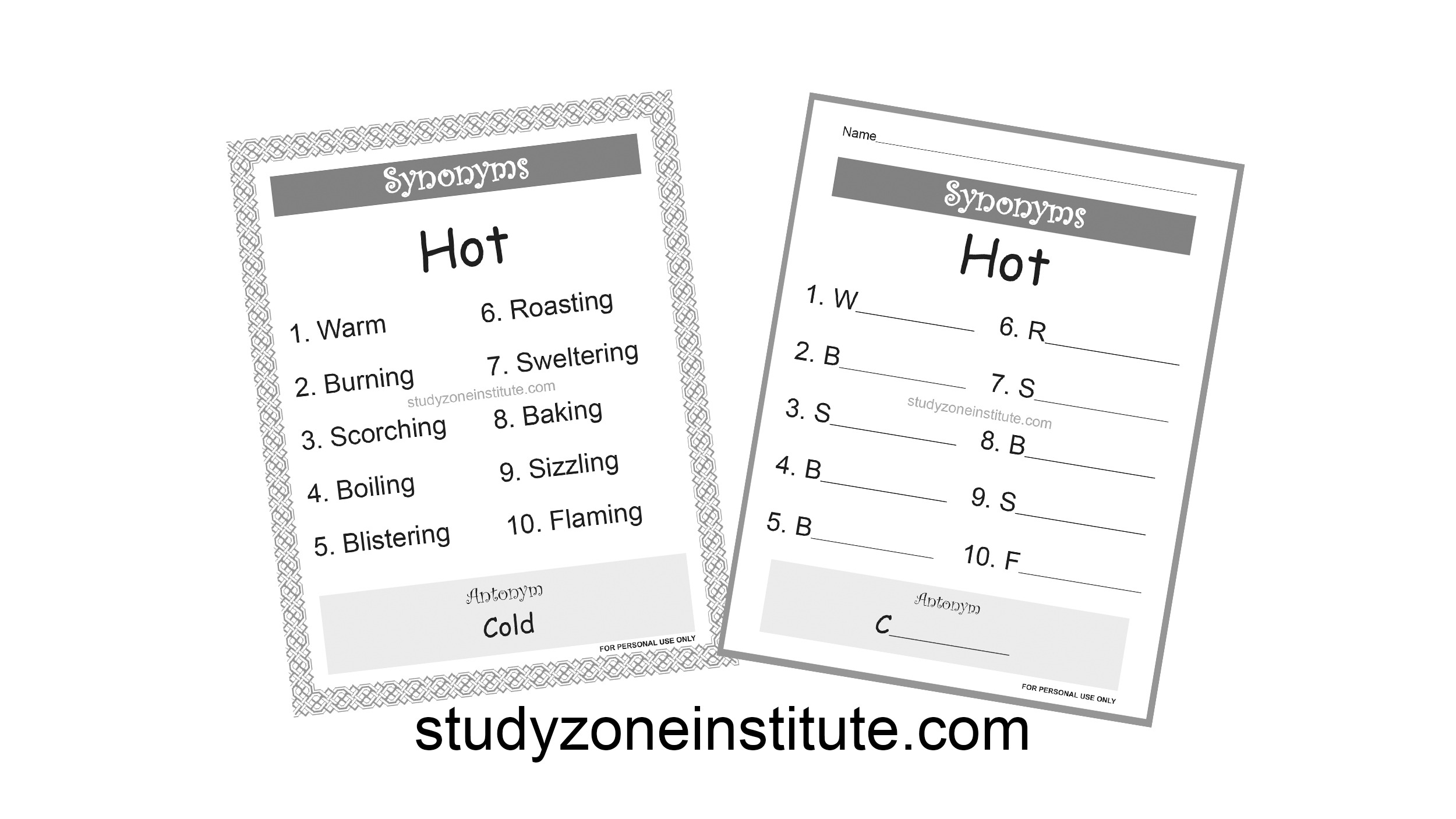 Hot synonyms: Download FREE poster and worksheet - Study Zone Institute