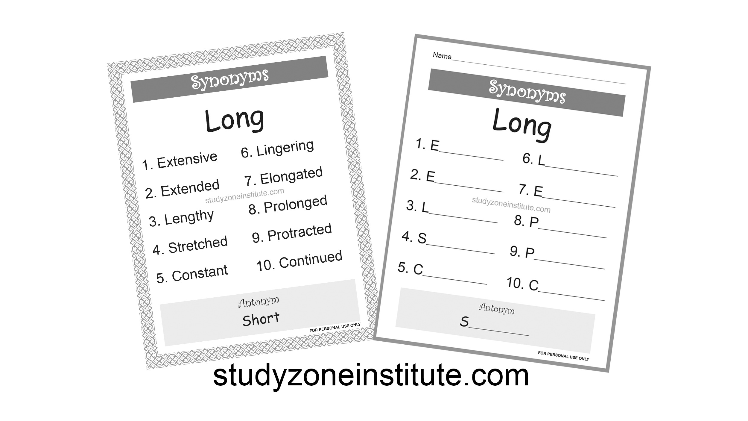 Long synonyms: Download FREE poster and worksheet - Study Zone Institute