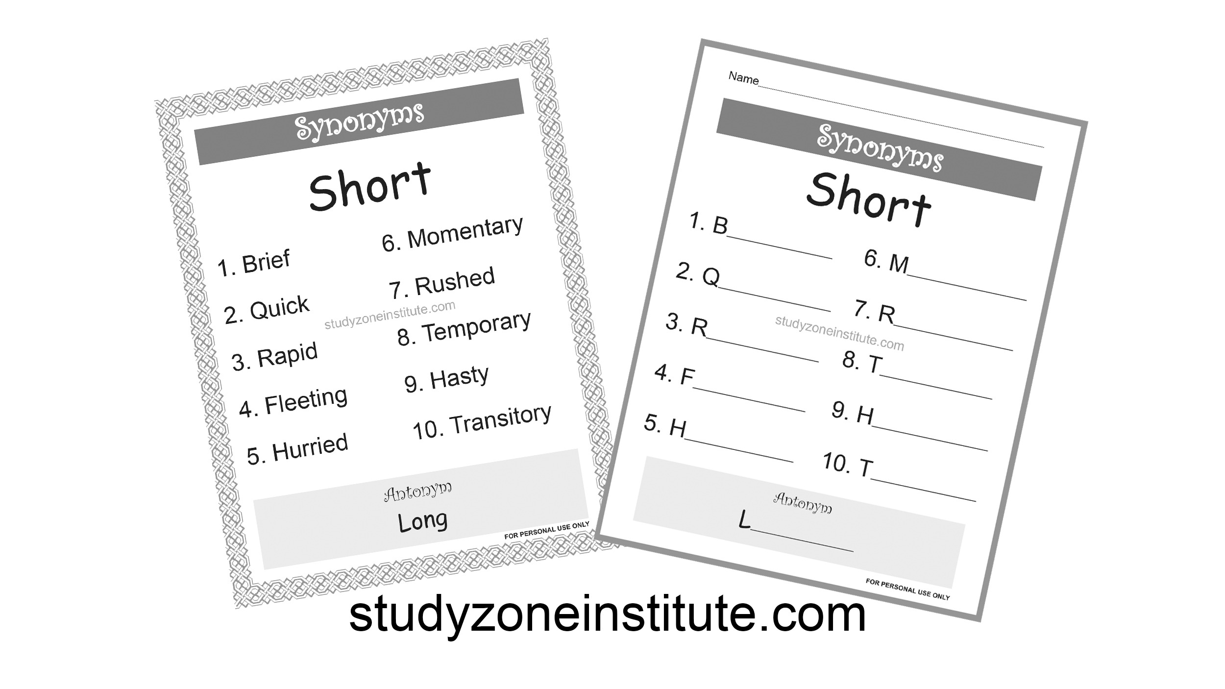 Short synonyms: Download FREE poster and worksheet - Study Zone Institute